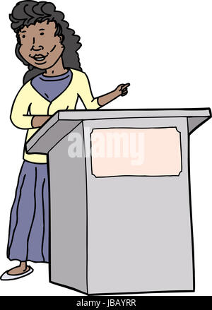 Smiling hispanic woman speaking at lectern on isolated background Stock ...