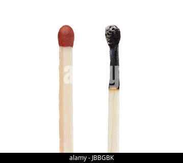 group of burn and unburned matches, isolated on black background Stock ...