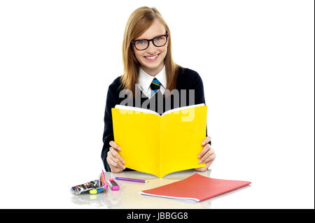 Cute studious girl wearing spectacles, isolated on white Stock Photo ...