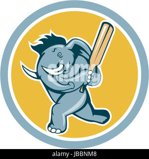 Illustration of an african elephant batting with cricket bat done in ...