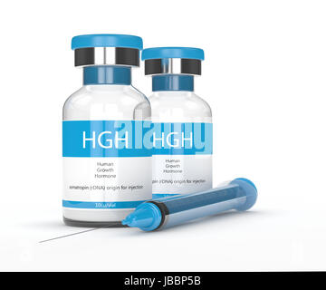 3d render of HGH vials with syringe isolated over white background ...