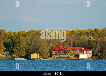 Buildings on the shore of Falcon Lake, Whiteshell Provincial Park ...