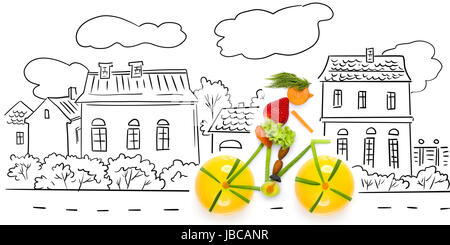 Fruits and vegetables in the shape of an urban fixed gear bicycle in ...
