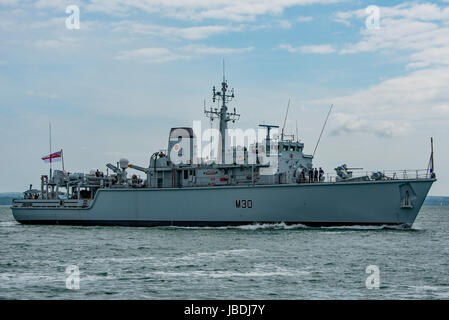 HMS Ledbury (M30) Hunt-class minesweeper of the Royal Navy berthed open ...