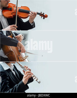 Collage with group of people, musicians playing on different ...