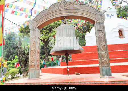 Giant brass bell at Swayambhunath temple, Kathmandu, Nepal Stock Photo ...