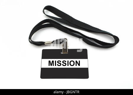 mission badge with strip isolated on white background Stock Photo - Alamy
