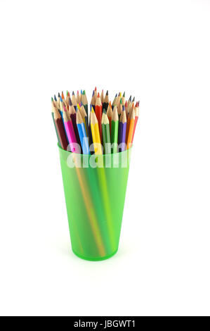 Color pencils in the green prop over white Stock Photo - Alamy