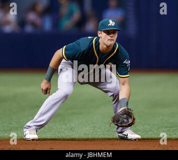 Oakland Athletics' Chad Pinder (10) celebrates his solo home run off ...