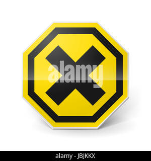 Black cross warning label Irritant on a plastic bottle of bleach Stock ...