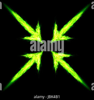 Four green fire arrows directed to the centre. Illustration on black ...