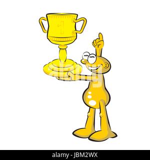 Funny cartoon. Winning man with his trophy Stock Vector Image & Art - Alamy