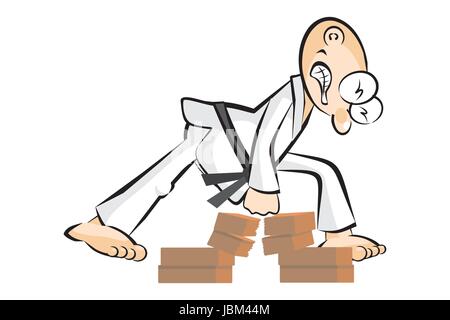 Karate man breaking bricks on white Stock Photo - Alamy
