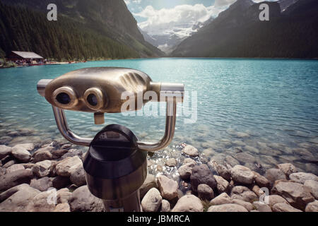 Canada, panorama of a mountain lake in the forest during the Indian ...