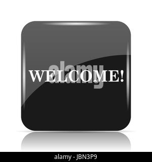 Welcome icon. Internet button on blue background Stock Photo - Alamy