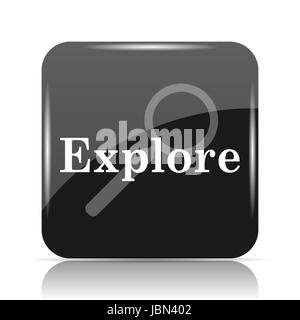 Explore icon. Internet button on orange background Stock Photo - Alamy