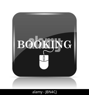 Booking icon. Internet button on red background Stock Photo - Alamy