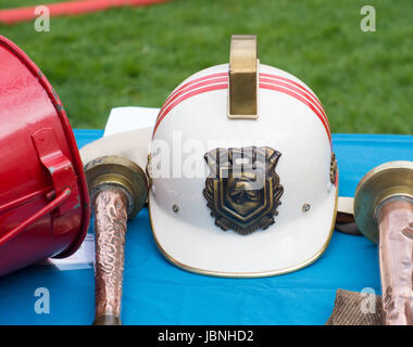 Antique leather fire helmet Stock Photo - Alamy