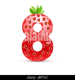 Number 6 Strawberry font. Red Berry lettering six alphabet. Fruits ...