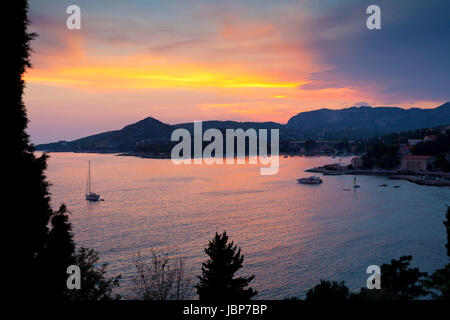 Sunset across bay at Mlini, Croatia Stock Photo - Alamy