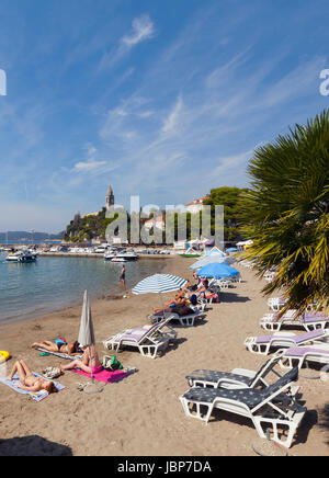 Lopud harbour with church, island in Elafiti archipel, Croatia Stock ...