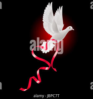White dove with red ribbon on the blue background Stock Photo - Alamy