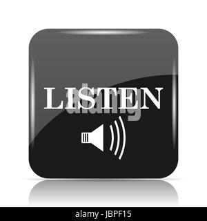 Listen icon. Internet button on orange background Stock Photo - Alamy