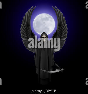 Terrifying Grim Reaper over full moon background Stock Photo: 73304398 ...