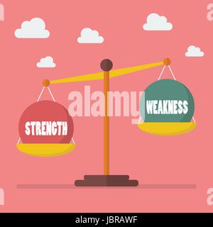 Strength and Weakness Balance Concept, Vector Illustration of Scales ...