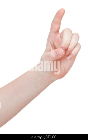 forefinger presses - hand gesture isolated on white background Stock ...