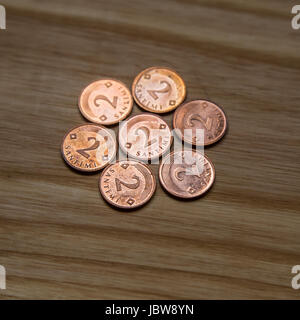 Old Latvian coins on a wooden backgrouns. Lats and centimes Stock Photo ...