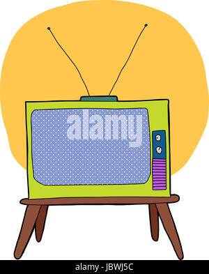Green with blue dot television on table Stock Photo - Alamy