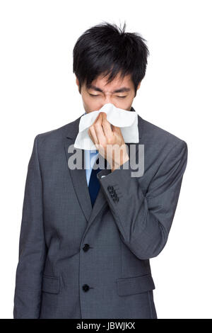 Asian business man runny nose Stock Photo - Alamy