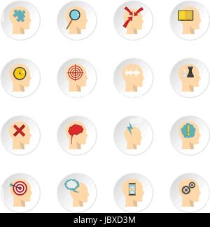 Head logos icons set in white squares on black background simple style ...
