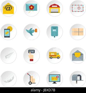 Poste service icons set in white squares on black background simple ...