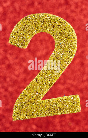 Number two red color over a yellow background. Anniversary. Horizontal ...