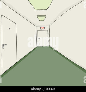Hand drawn cartoon corridor background with green carpeting Stock Photo ...