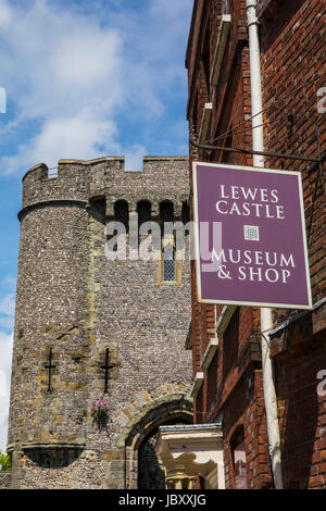 sign for lewes castle museum and shop in lewes east sussex Stock Photo ...