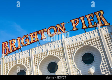 Brighton sign lit up on the pier, Brighton Sussex England UK Stock ...