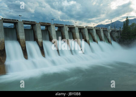Wide shot time exposure of the spillway on the Kananaskis hydroelectric ...