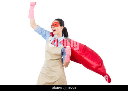 successful super cleaning hero woman housewife cross arms standing ...