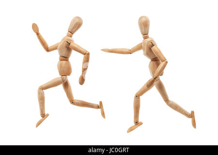 Wood men model with running and chasing pose isolated on white ...