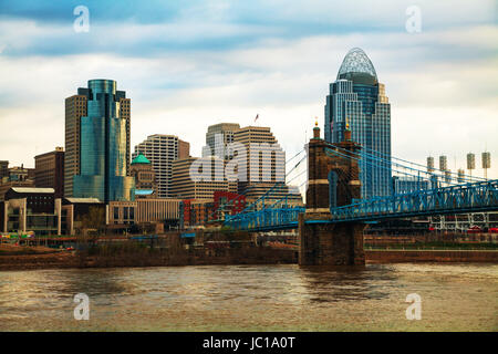 Cincinnati downtown panoramic overview early in the night Stock Photo ...
