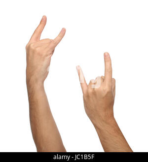 Hand signs. Male hand gesture for rock isolatedon white background ...