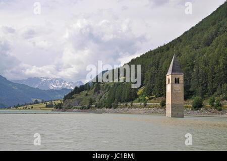 Kirchturm, Graun, Reschensee, turm, kirche, vinschgau, südtirol ...