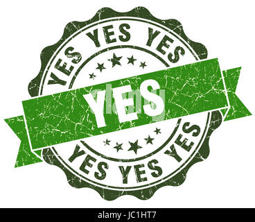 Yes green grunge retro style isolated seal Stock Photo - Alamy