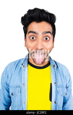Man Mocking Teasing Showing Tongue Face Ear Stock Photo - Alamy