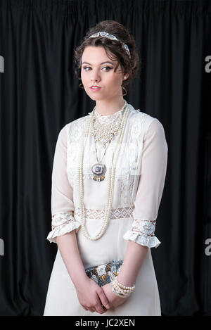 Neo-Victorian model in white dress Stock Photo - Alamy
