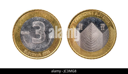 Used commemorative anniversary bimetal 3 euro Slovenia coin 2012. Worn ...