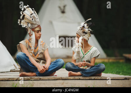 happy children playing native american Stock Photo - Alamy